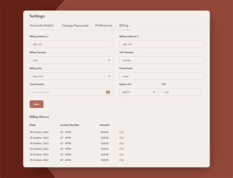 User Invoice Setting Ui Behance