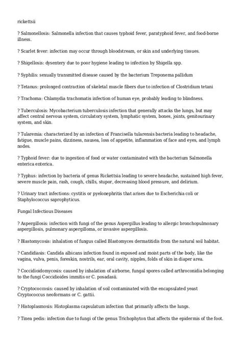 List Of Common Infectious Diseases
