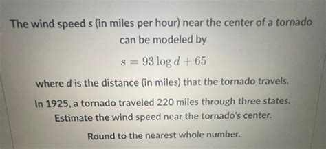 Solved The Wind Speed S In Miles Per Hour Near The Center Of A