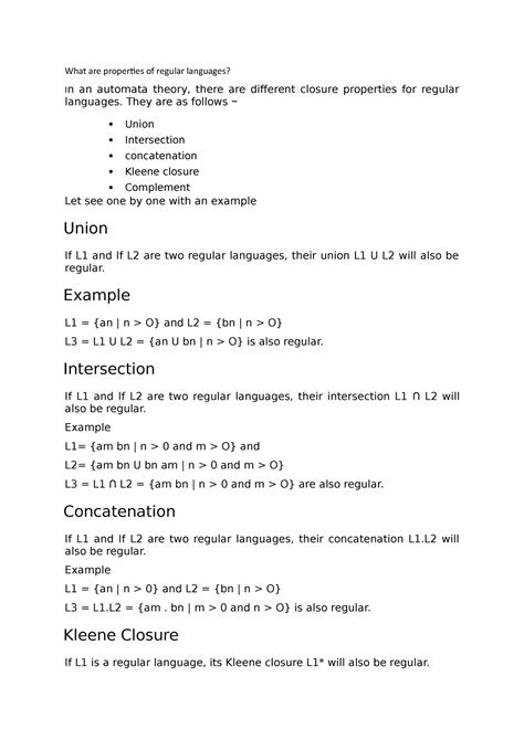 Toc Cat 2 Important What Are Properties Of Regular Languages