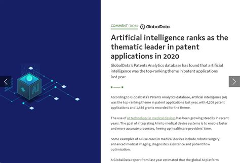 Artificial Intelligence Ranks As The Thematic Leader In Patent Applications Medical Technology
