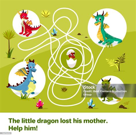 미로 미로 어린이 게임 벡터 만화 그림 의 드래곤 은 얽힌 방법에 아이 계란에 방법을 찾는 데 도움이 미로찾기에 대한 스톡 벡터 아트 및 기타 이미지 Istock