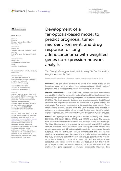 Pdf Development Of A Ferroptosis Based Model To Predict Prognosis