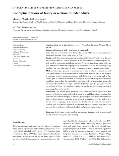 Pdf Conceptualizations Of Frailty In Relation To Older Adults