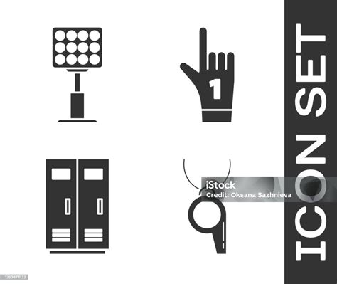 세트 휘파람 밝은 경기장 조명 사물함 또는 축구 농구 팀 이나 노동자를위한 탈의실과 손가락 제기 아이콘번호 1 팬 손 장갑 벡터 1에 대한 스톡 벡터 아트 및 기타 이미지