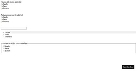 Radio List Roving Tab Index Aria Active Descendant Codesandbox