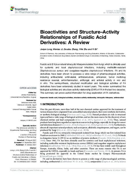 Pdf Bioactivities And Structure Activity Relationships Of Fusidic Acid Derivatives A Review