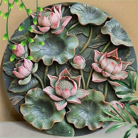 Temu｜3d 레리프 알루미늄 벽 예술 8인치 라운드 연꽃 디자인 Uv 및 스크래치 방지 집 사무실 커피숍용 쉬운 걸기 장식 Diy Wall Art