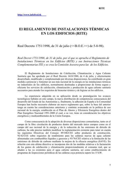 PDF El REGLAMENTO DE INSTALACIONES TÉRMICAS EN LOS Instalaciones Térmicas en los Edificios
