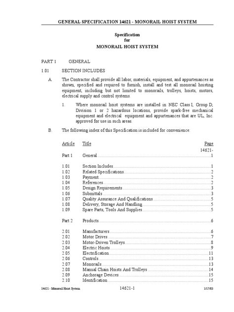 Monorail Hoist System Download Free Pdf Electric Motor Specification Technical Standard