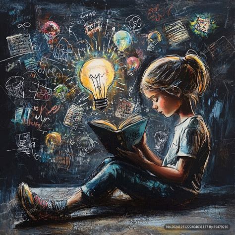 Ai创作图看书画画的小女孩 儿童学习知识 思想的启迪 学知识插画 奇思妙想插图 小天才 读书梦想 增强想象力 灯下看书 智慧阅读 看书的小孩 少儿阅读 知识宇宙 儿童想像力 书下彩灯nipic