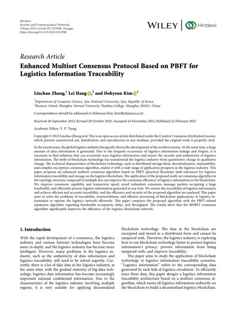 PDF Enhanced Multiset Consensus Protocol Based On PBFT For Logistics