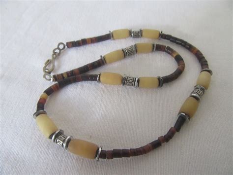 Vintage Necklacehandcarved Bone Beads And Silverton Gem