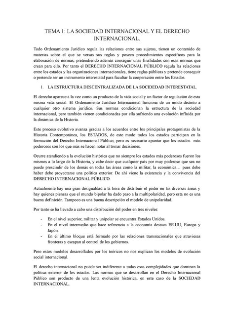 Resumen La Historia Del Derecho Internacional Público Tema 1 La