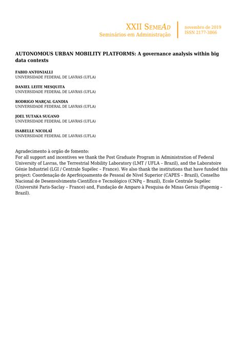 Pdf Autonomous Urban Mobility Platforms A Governance Analysis Within