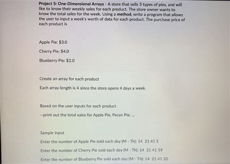 Solved Project One Dimensional Arrays A Store That Chegg