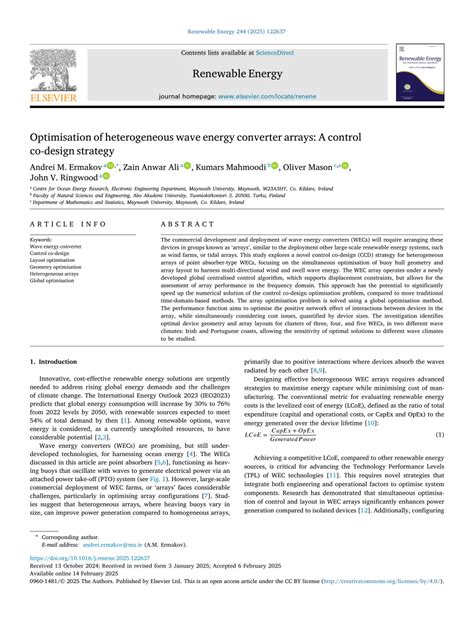 Pdf Optimization Of Heterogeneous Wave Energy Converter Arrays A