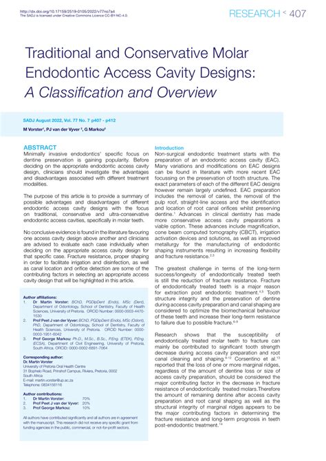 Pdf Traditional And Conservative Molar Endodontic Access Cavity Designs A Classification And