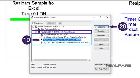how to configure excel read communication from plc dde realpars