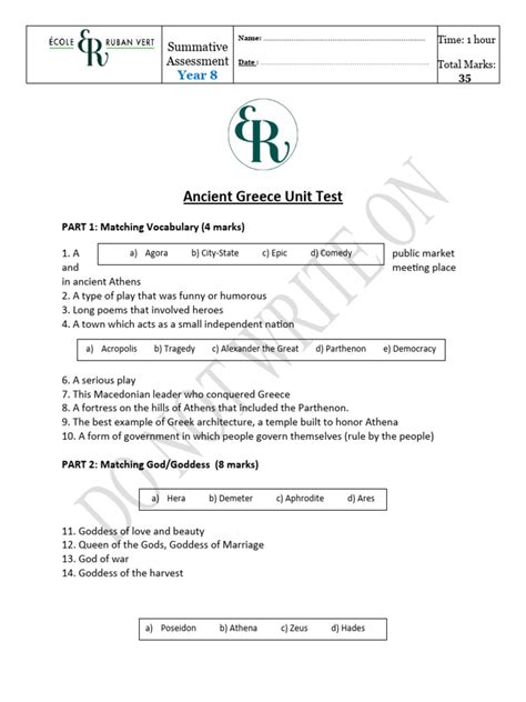 Year 8 Summative Test Individual And Societies Pdf Athena Athens
