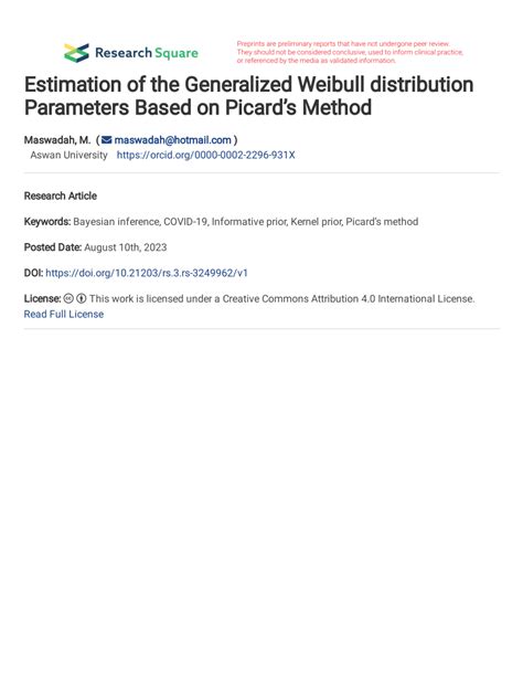 Pdf Estimation Of The Generalized Weibull Distribution Parameters Based On Picards Method