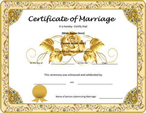 Marriage Certificate Templates Word Templates