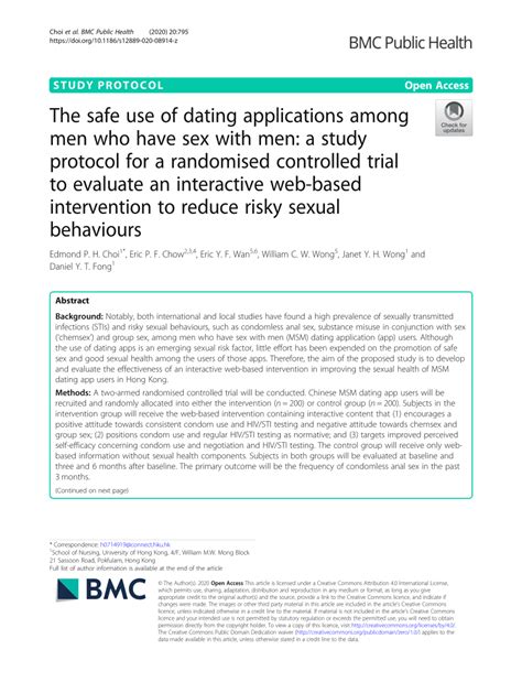 Pdf The Safe Use Of Dating Applications Among Men Who Have Sex With