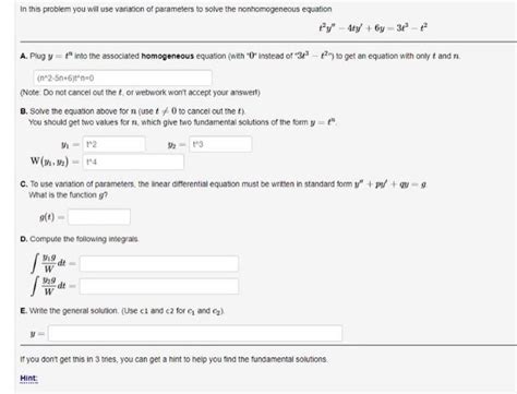 Solved In This Problem You Will Use Variation Of Parameters Chegg