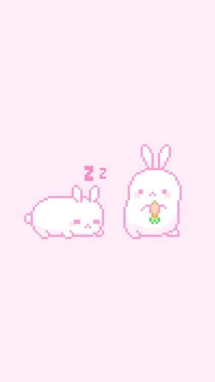 Pixelated Bunny On Pink Wallpaper