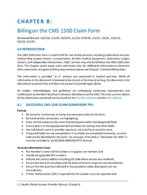 Fillable Online Cms 1500 Billing Instructions Guide Health Pas Online
