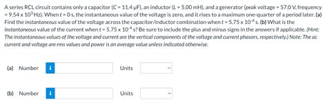 Solved A Series RCL Circuit Contains Only A Capacitor Chegg