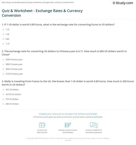 Currency Conversion Maths Worksheet