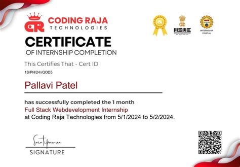 pallavi patel on linkedin full internship codingrajatechnologies