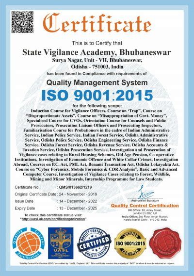 Odishas State Vigilance Academy Awarded Iso Certification Odisha Bytes