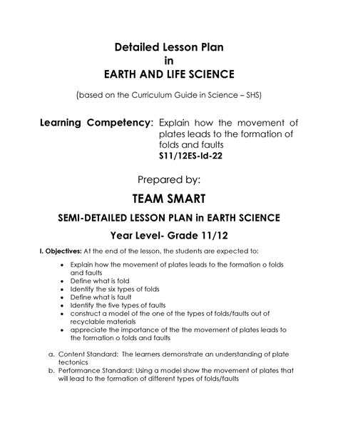 Detailed Lesson Plan In Earth And Life Science Team Smart Compress