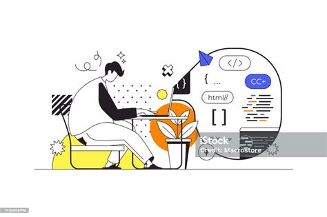 キャラクター付きのフラットアウトラインデザインのdevopsウェブコンセプト 線のベクターアート素材や画像を多数ご用意 線 線画