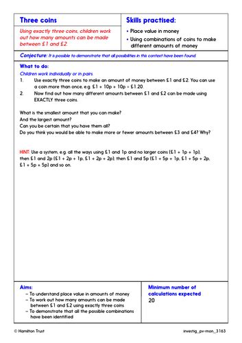 problem solving investigation place value in money add subtract year