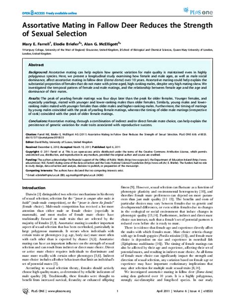 Pdf Assortative Mating In Fallow Deer Reduces The Strength Of Sexual