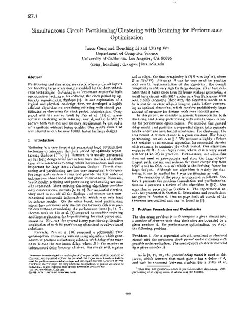Pdf Simultaneous Circuit Partitioningclustering With Retiming For Performance Optimization