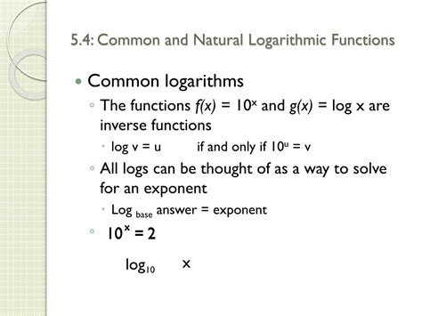 PPT Chapter 5 Exponential And Logarithmic Functions 5 4 Common And