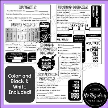 Decimal Interactive Notes By No Negatives Teaching TPT