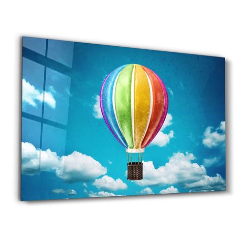 Rainbow Air Balloon Glass Wall Art