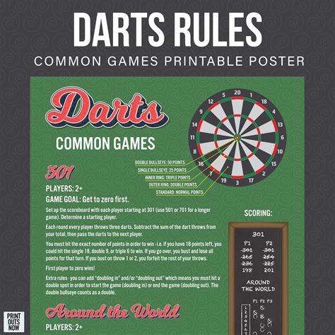 Printable Darts Common Game Rules Ready To Hang Frame Etc Print
