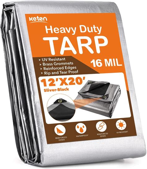 Tarps Heavy Duty Waterproof 12 X 20 Extra Thick 16 Mil Tear And Fade Resistant 100 Uv
