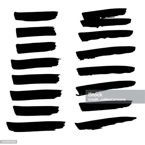 흰색 고립 된 배경에 장식 검은 브러시 벡터 브러시 스트로크 집합입니다 디자인용 손으로 그린 선 낙서 요소 선에 대한 스톡 벡터