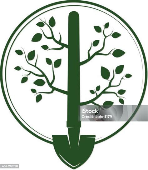 Sekop Dengan Cabang Dan Daun Hijau Ilustrasi Stok Unduh Gambar