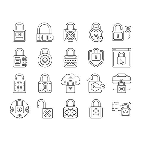 Padlock Lock Safe Password Key Icons Set Vector 19001473 Vector Art At