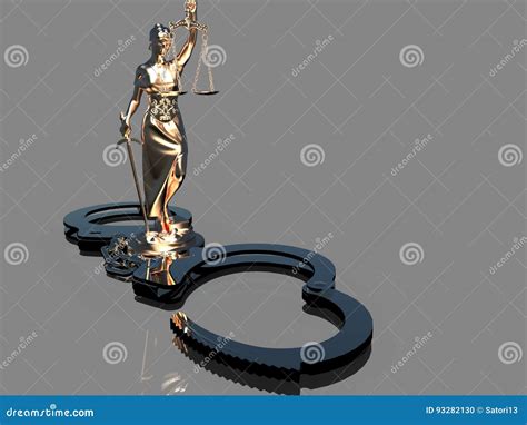 Lady Of Justice Statue And Handcuffs 3d Rendering Stock Illustration