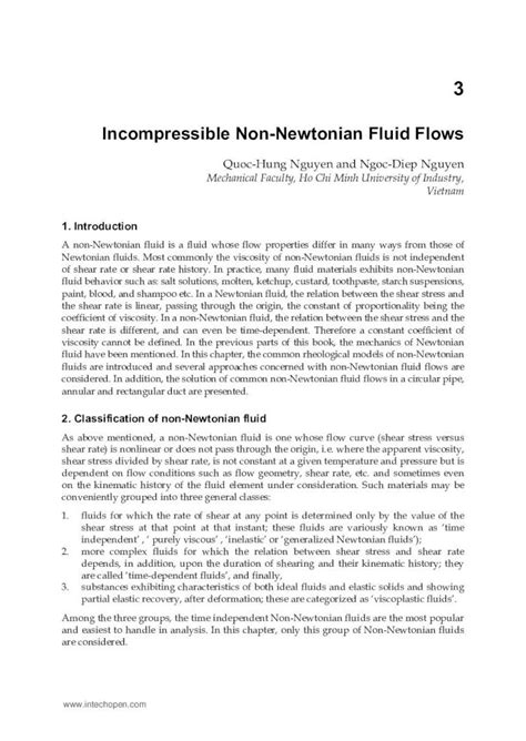 PDF Incompressible Non Newtonian Fluid Flows InTech Open Science