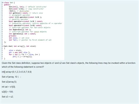 Solved Given The Set Class Definition Suppose Two Objects Chegg